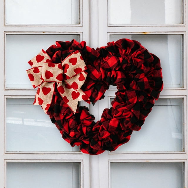 Happy Valentine's Day Door Wreath,Buffalo Plaid Bows Farmhouse Home ...
