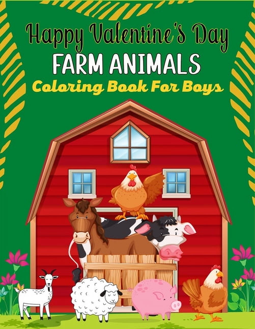 Happy Valentine's Day FARM ANIMALS Coloring Book For Boys: Large Print ...