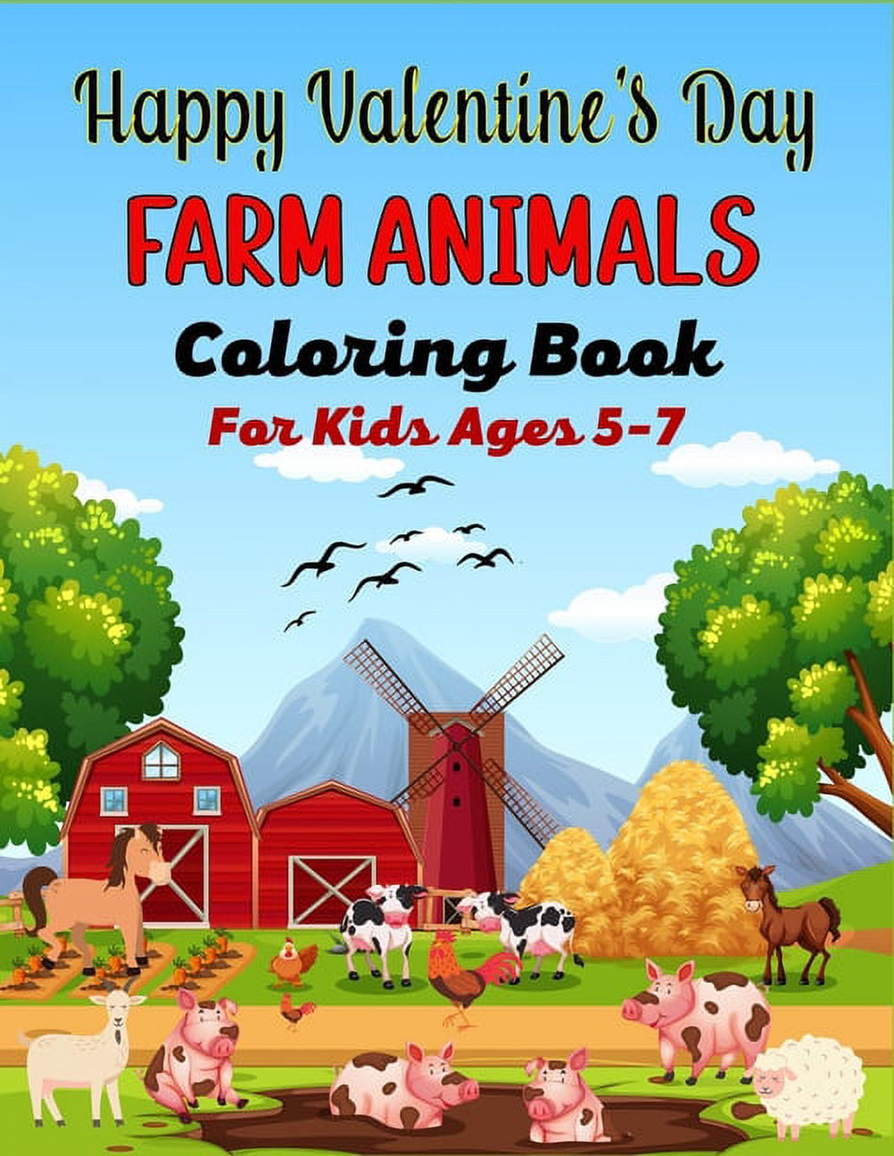 Happy Valentine's Day FARM ANIMALS Coloring Book For Kids Ages 5-7 ...