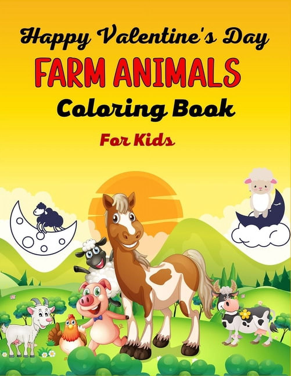 Happy Valentine's Day FARM ANIMALS Coloring Book For Kids: Cute Farm ...