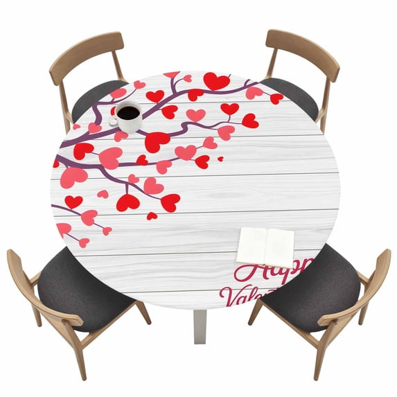 Happy Valentine's Day Fitted Tablecloth with Elastic Edged, Round Table ...