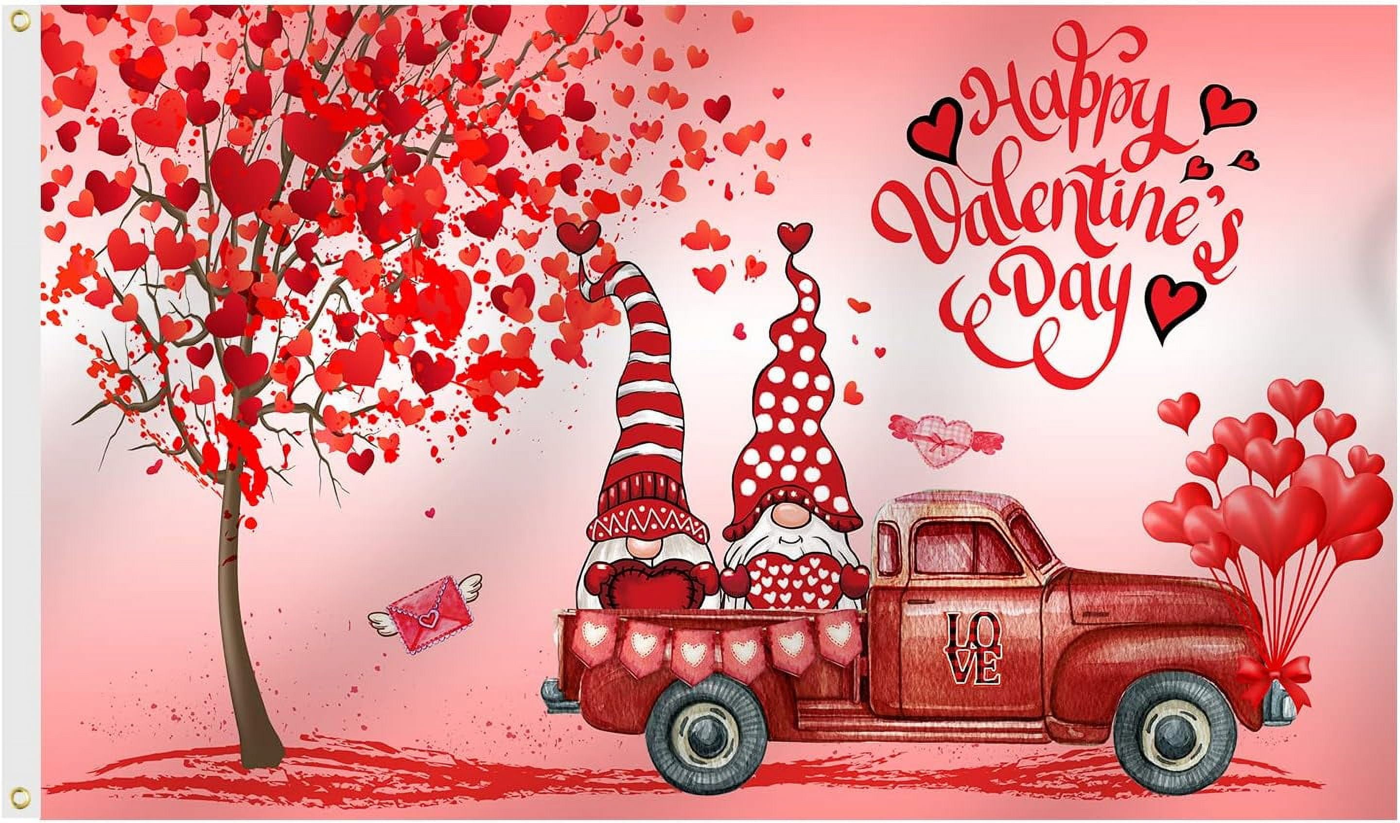 Happy Valentine's Day Flag, Valentine's Banner Anniversary Red Heart ...