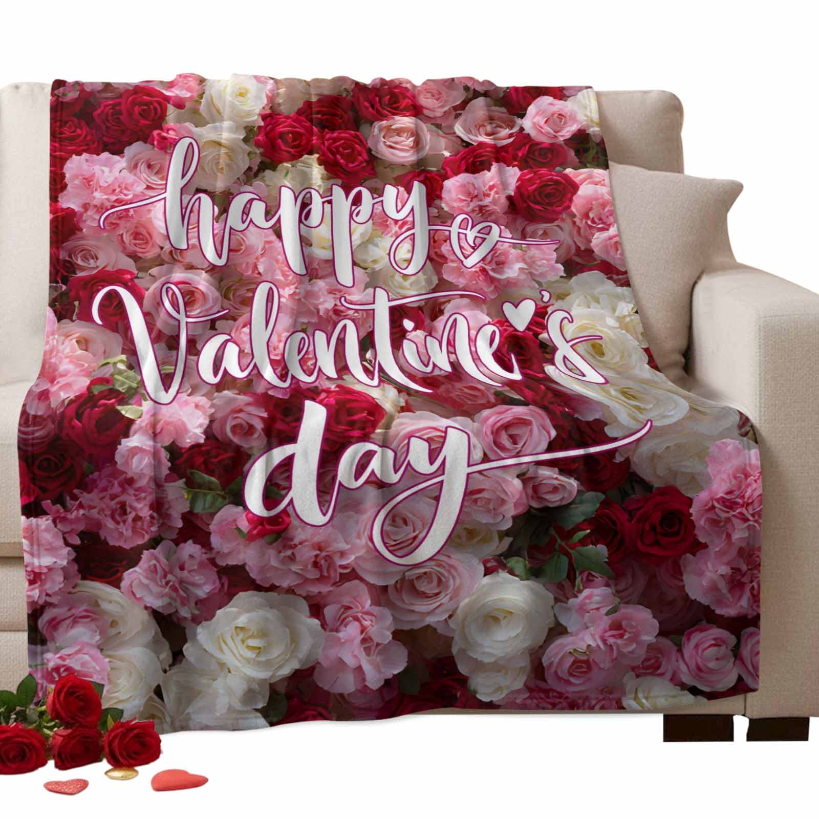Happy Valentine's Day Fleece Throw Blanket Lightweight Modern Romantic ...