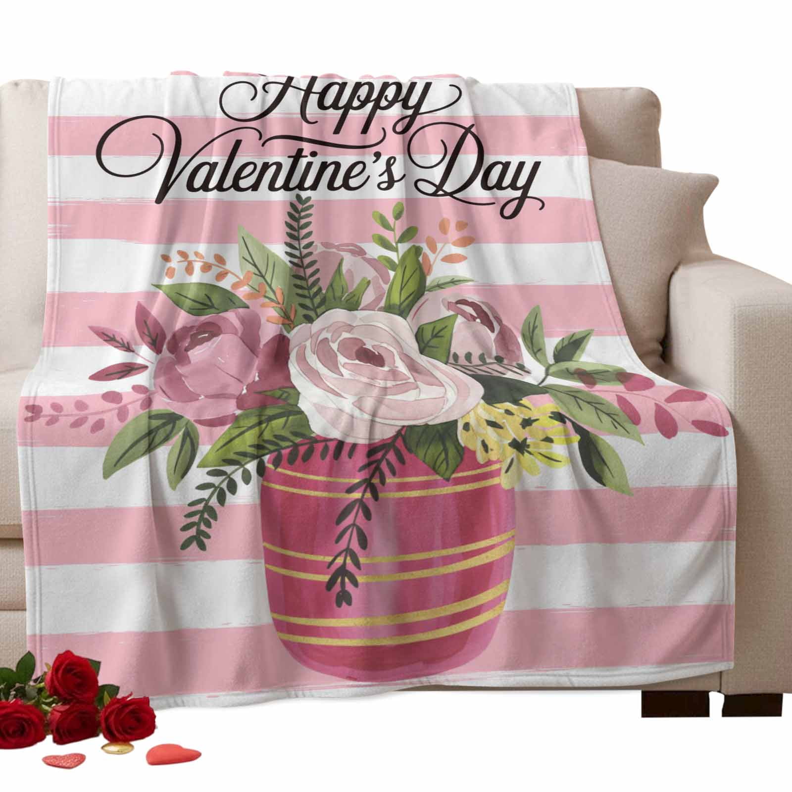 Happy Valentine's Day Fleece Throw Blanket Lightweight Modern ...