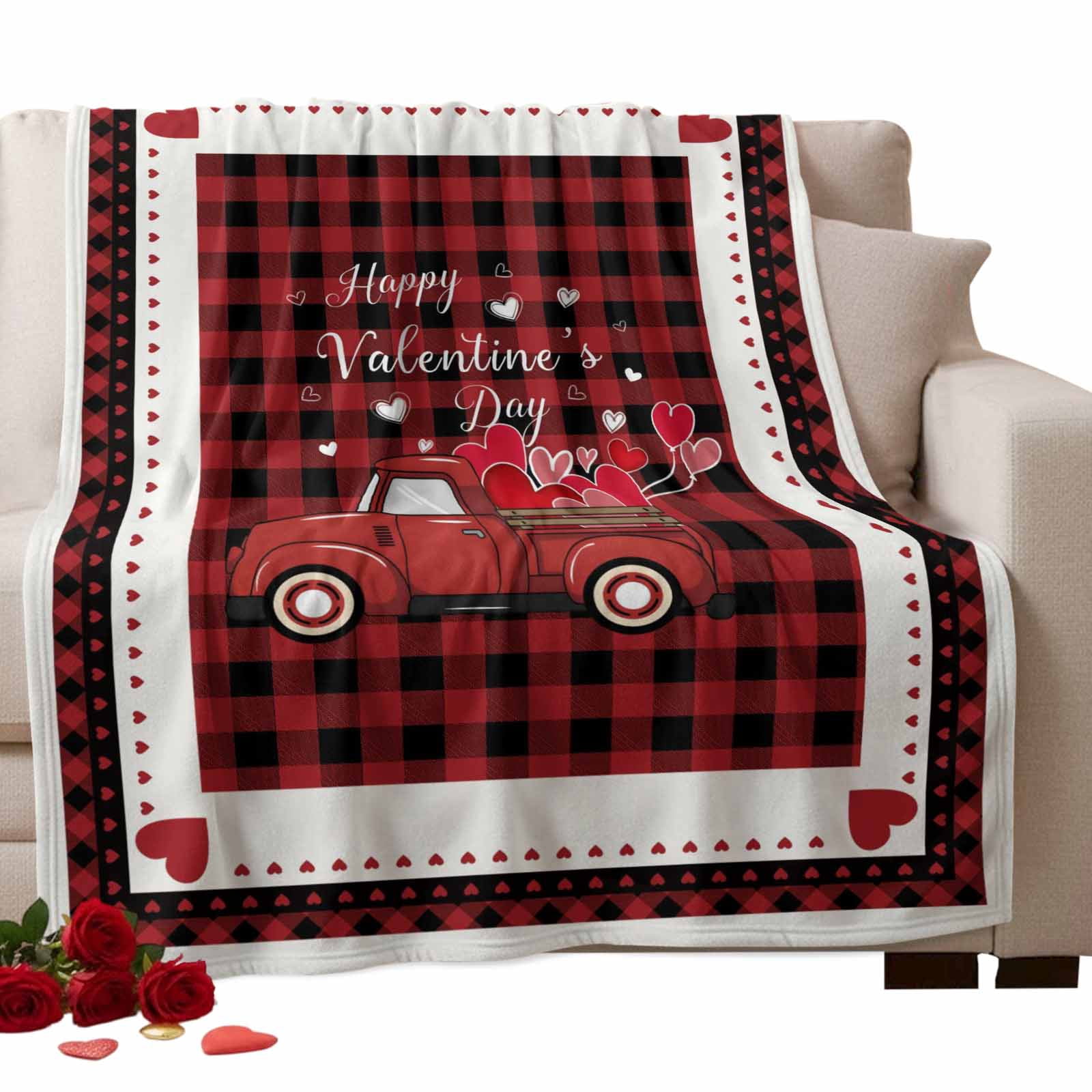 Happy Valentine's Day Fleece Throw Blanket Lightweight Romantic Truck ...
