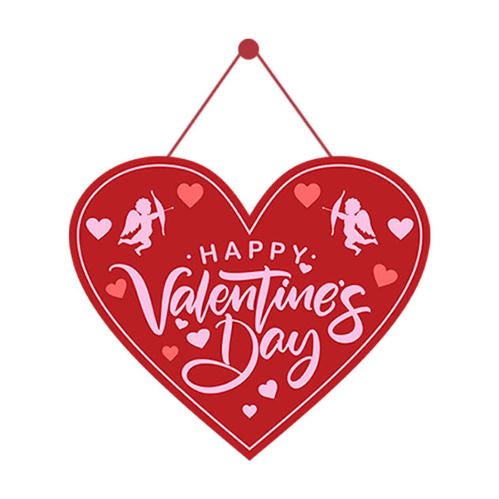 Happy Valentine's Day Hanging Sign Red Heart Wooden Pink Heart ...
