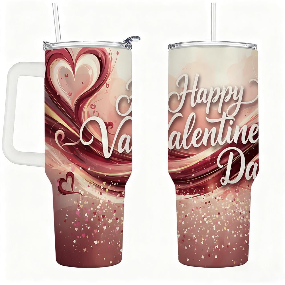 Happy Valentine’s Day Heart Swirl Design Travel Mug, Stainless Steel ...
