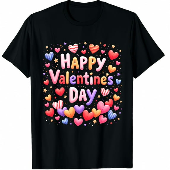Happy Valentine's Day - Hearts Love Graphic Crew Neck Short Sleeve T ...