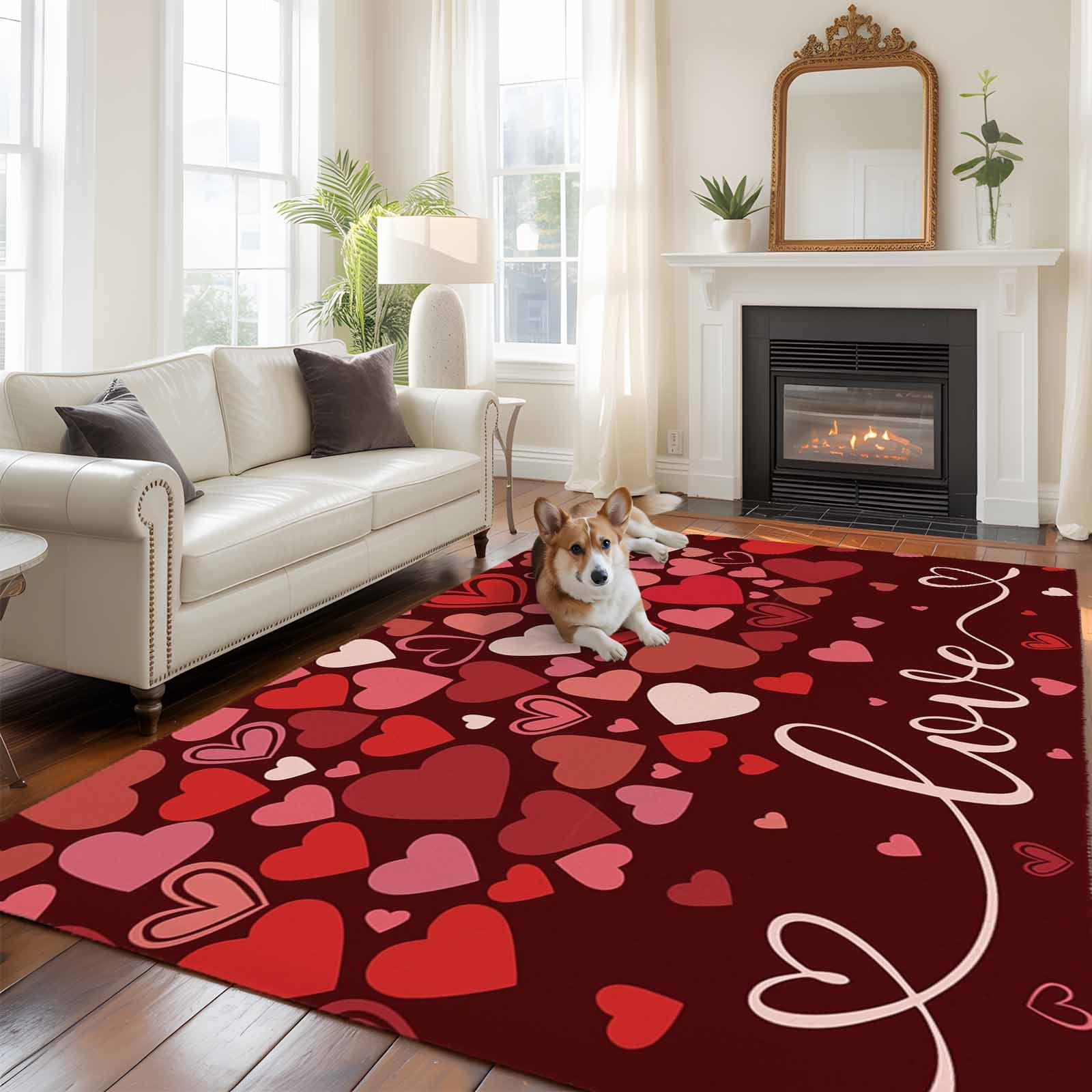 Happy Valentine's Day Large Area Rugs 6x9 ft Romantic Simple Red Pink ...