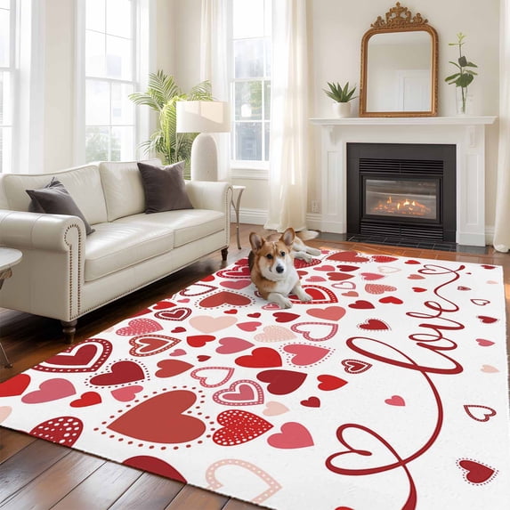 Happy Valentine's Day Large Area Rugs 8x10 ft Romantic Simple Red Pink ...