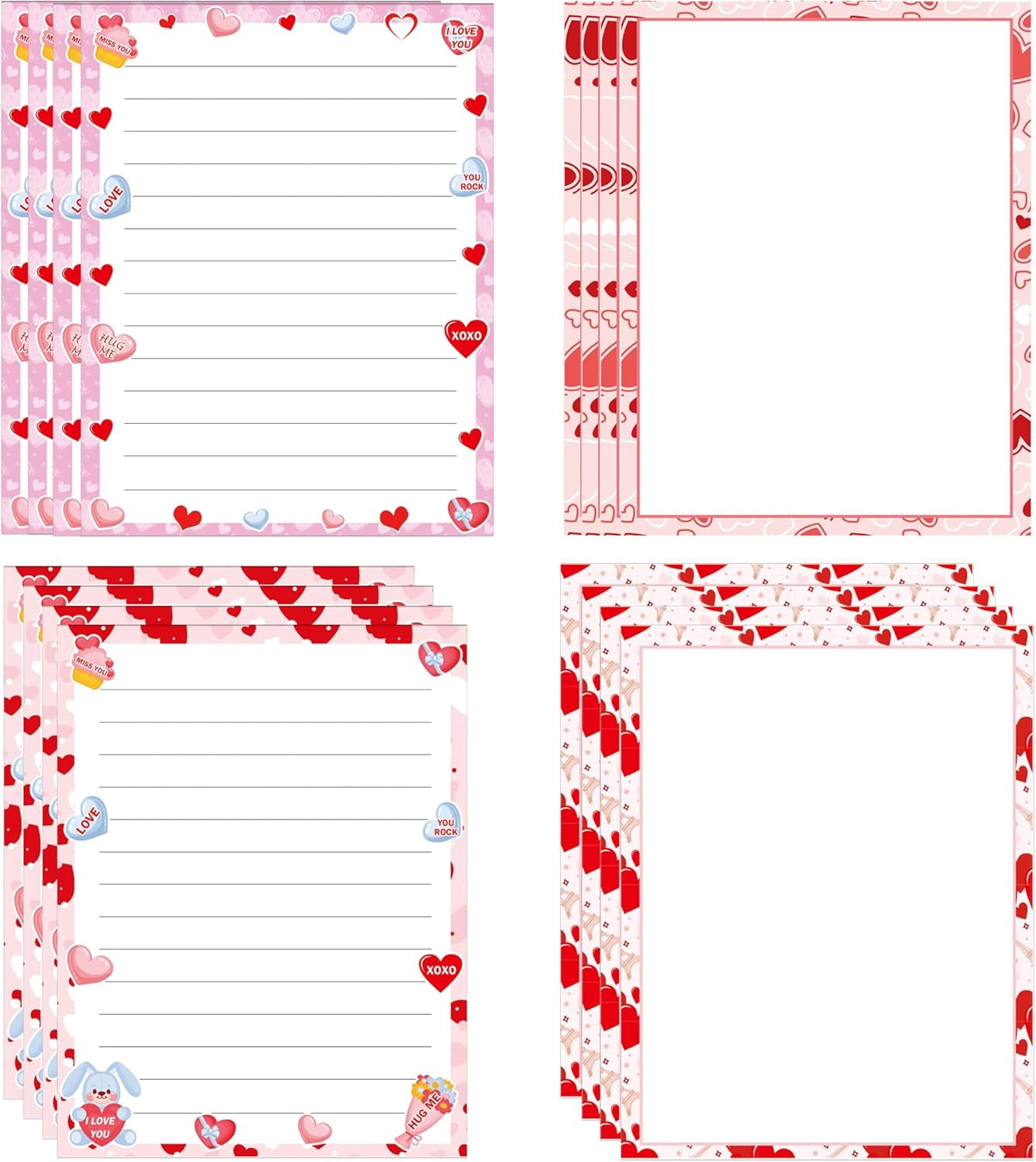 Happy Valentine's Day Letterhead Paper 48 Pcs Red Pink Love Heart ...