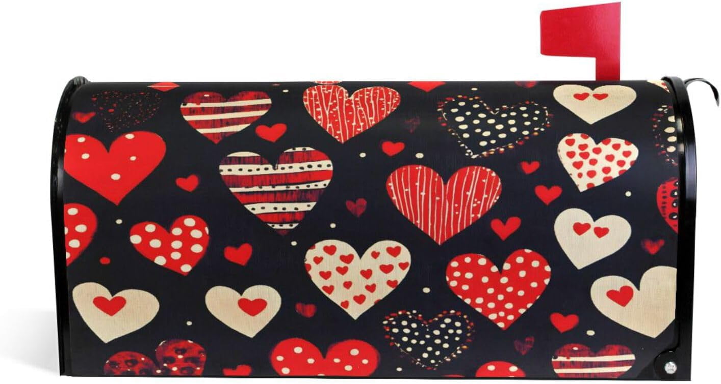 Happy Valentine''s Day Love Heart Black Magnetic Mailbox Cover ...