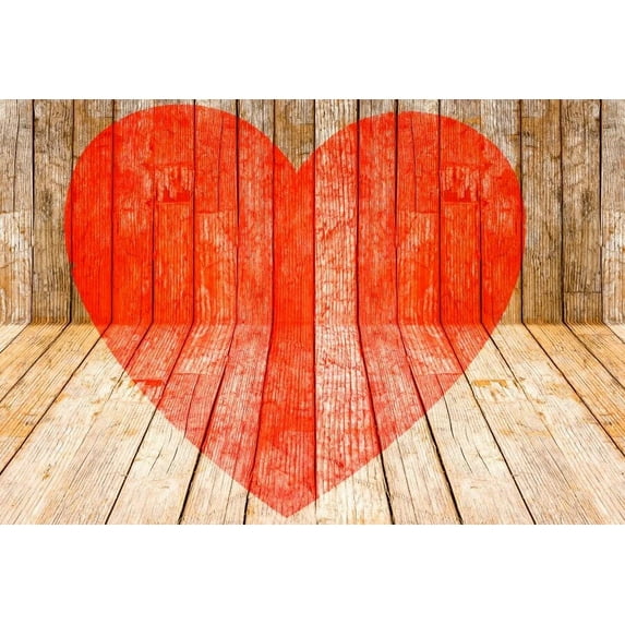 Happy Valentine's Day Love Heart Wooden Boards Wall Scene Photographic ...