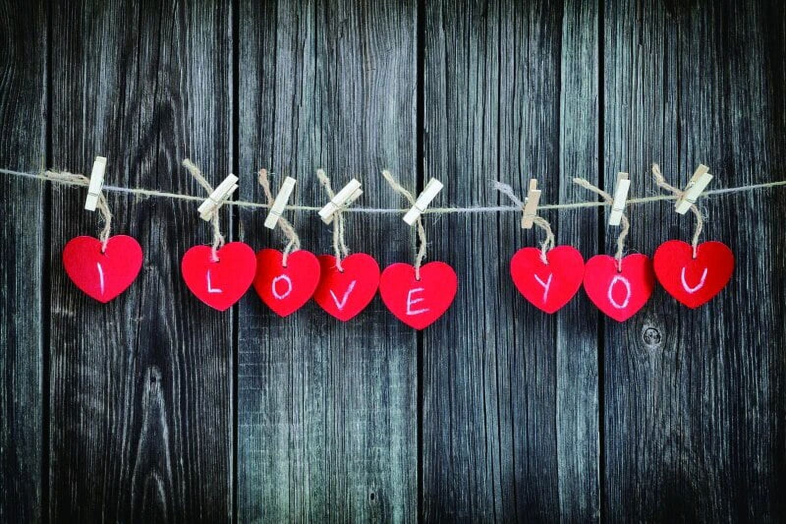 Happy Valentine's Day Love Heart Wooden Boards Wall Scene Photographic ...