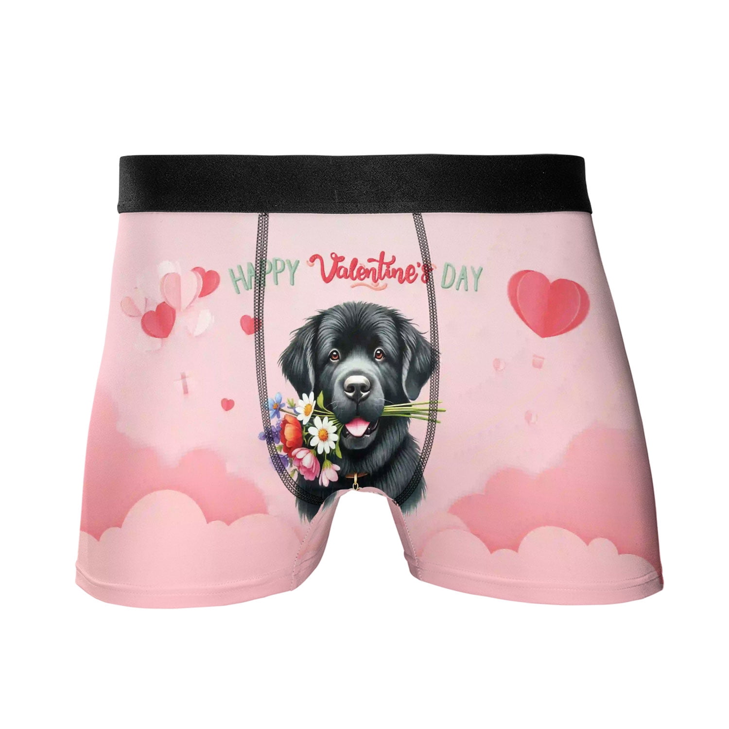 Happy Valentine's Day Newfoundland holding flowers All Over Print Boxer ...