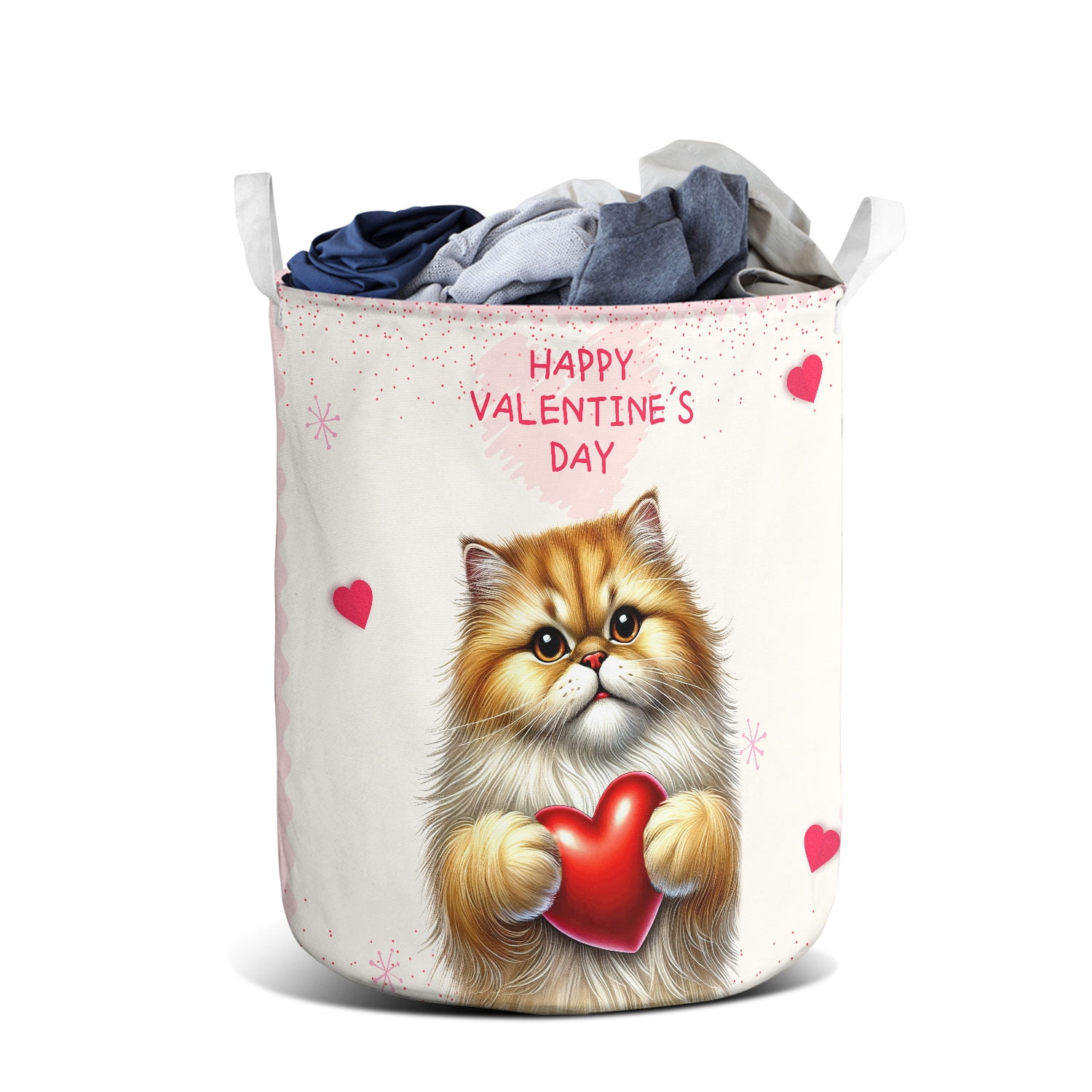 Happy Valentine's Day Persian Brings Love Heart Foldable Laundry Basket ...