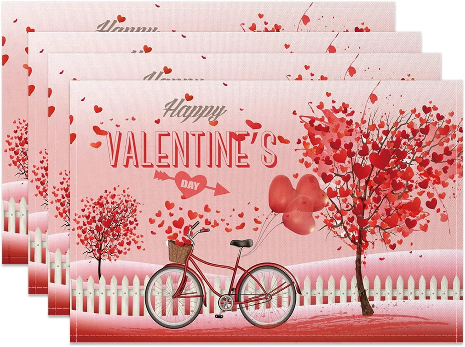 Happy Valentine''s Day Placemats Set of 4 12x18 Inch Romantic Tree with ...