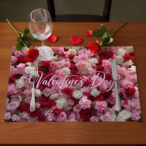 Happy Valentine''s Day Placemats Set of 4 Modern Romantic Red Pink ...