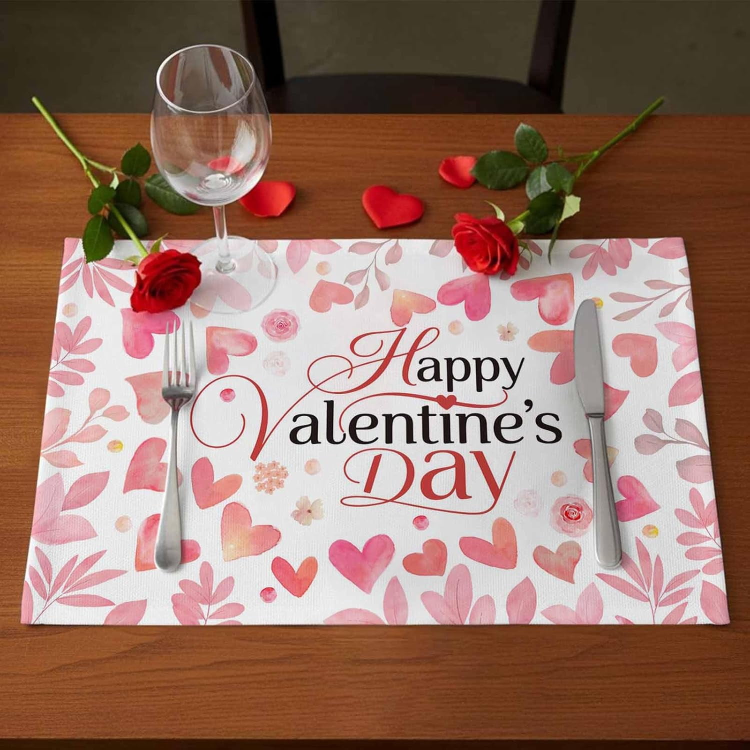 Happy Valentine''s Day Placemats Set of 6 Watercolor Gradient Pink ...