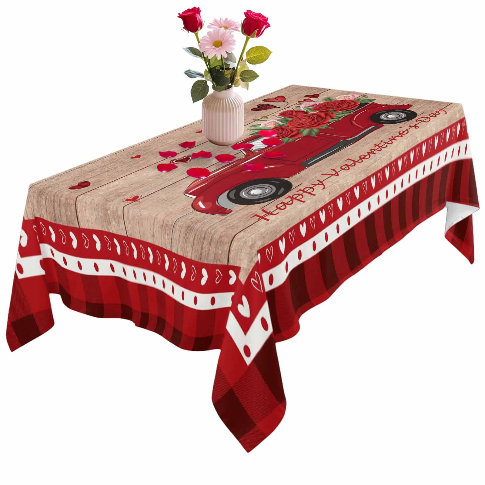 Happy Valentine's Day Rectangle Tablecloth Truck Rose Love Heart Red ...