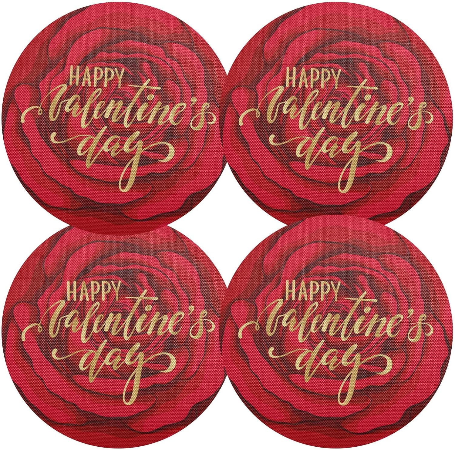 Happy Valentine's Day Red Rose Flower Round Place Mats Set of 4, Heat ...