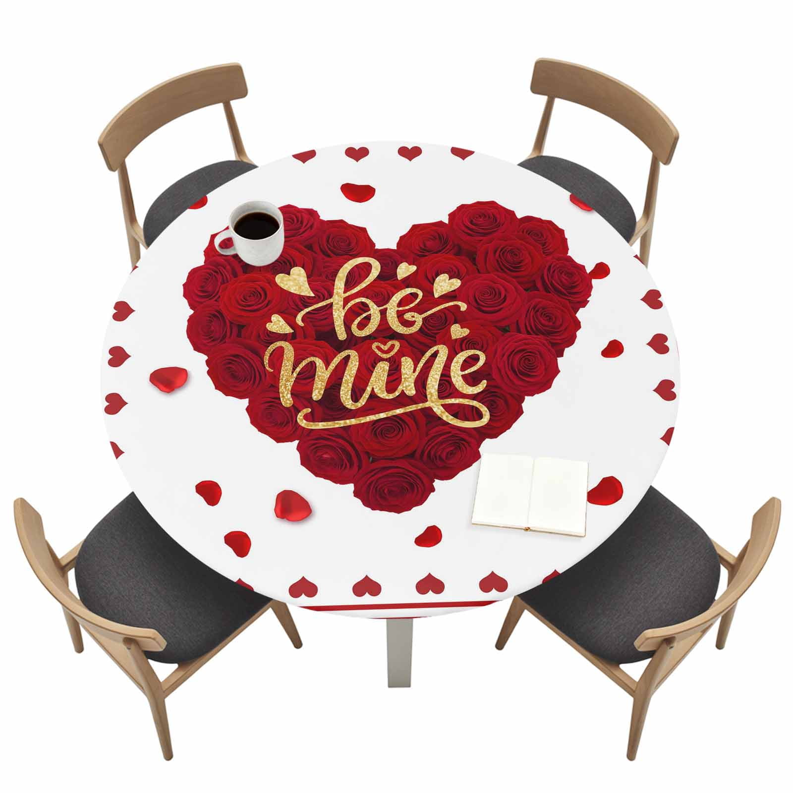 Happy Valentine's Day Round Fitted Tablecloth with Elastic Edge Red ...