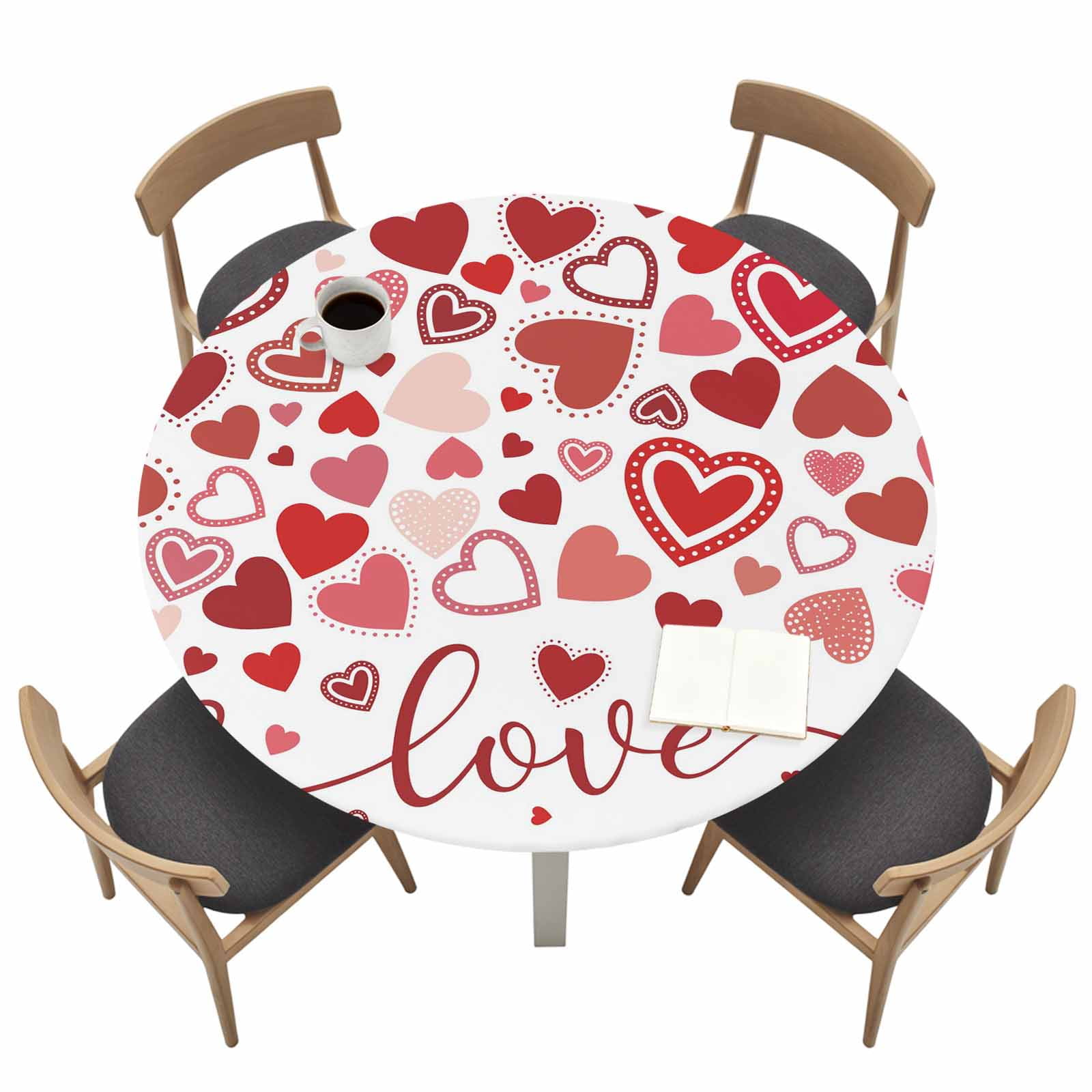 Happy Valentine's Day Round Fitted Tablecloth with Elastic Edge ...
