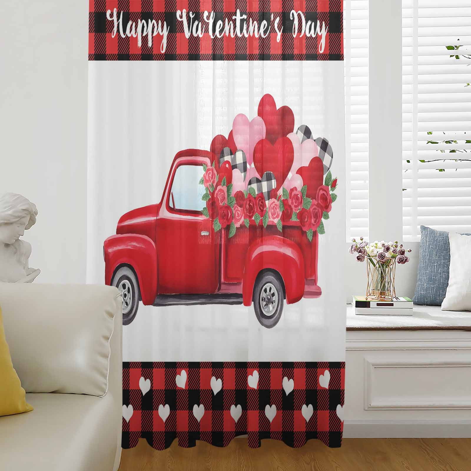 Happy Valentine's Day Semi Sheer Curtains Drapes for Living Room ...