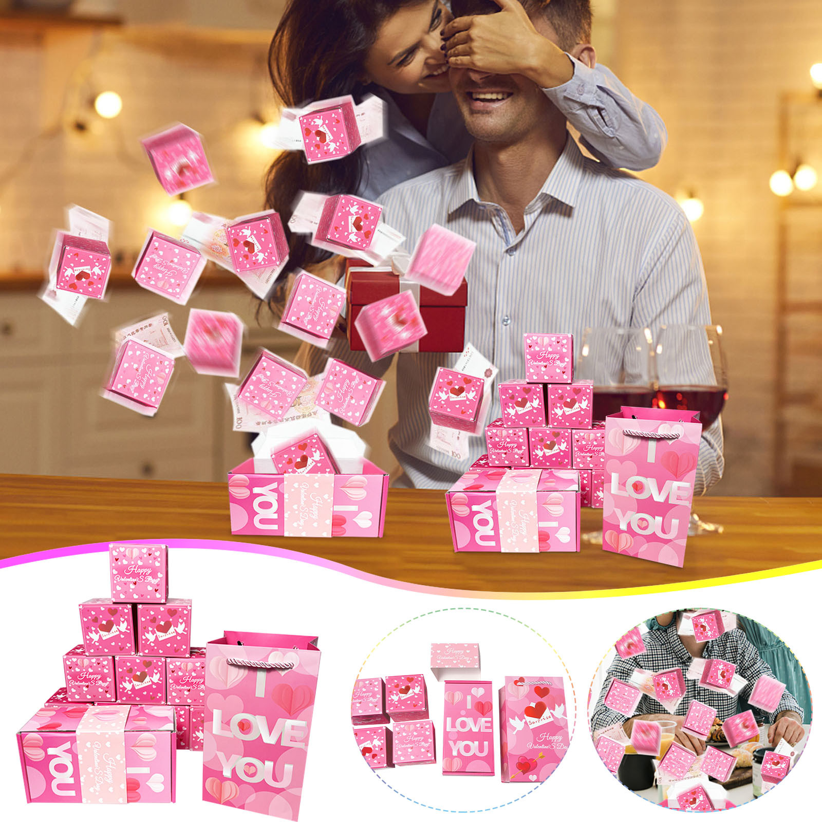 Happy Valentine's Day Surprise Gift Box Explosion, Pink Lovers ...