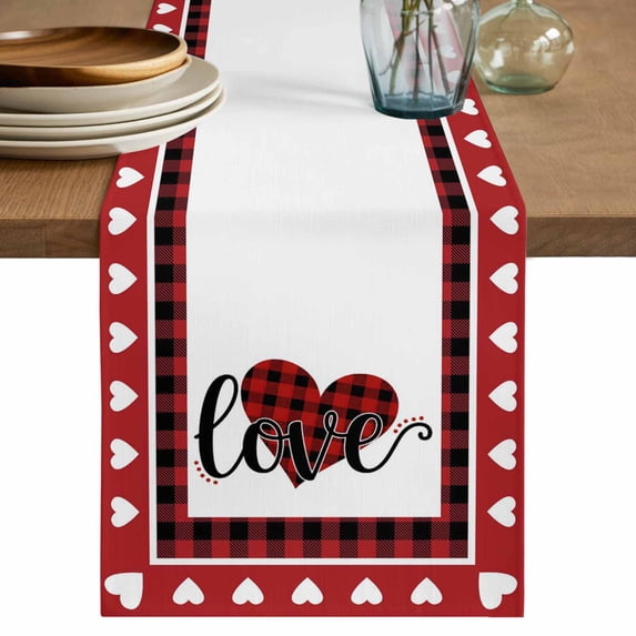 Happy Valentine's Day Table Runner 70 Inches, Red Black Love Heart ...