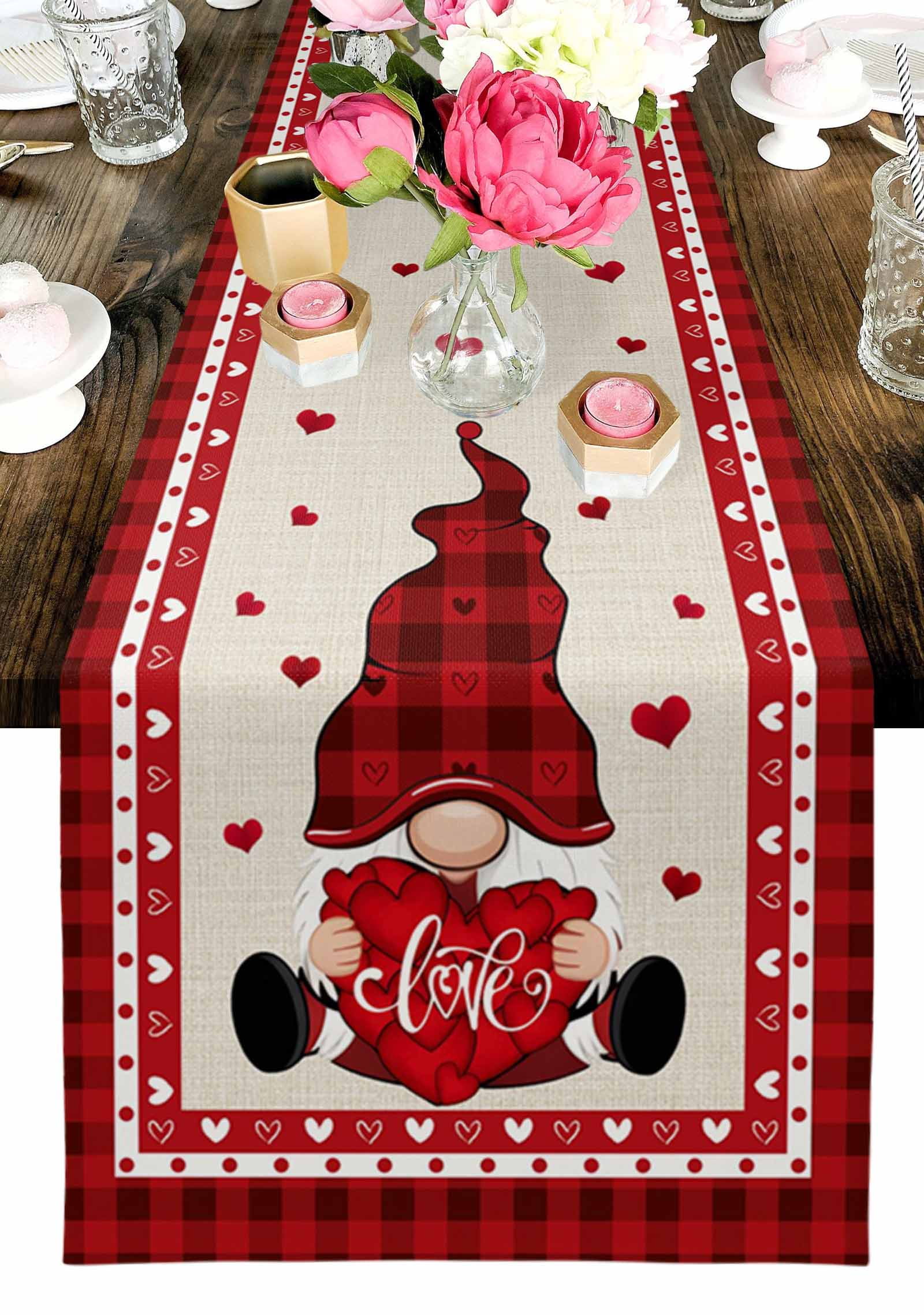 Happy Valentine's Day Table Runner, Dwarf Love Heart Red Plaid Retro ...