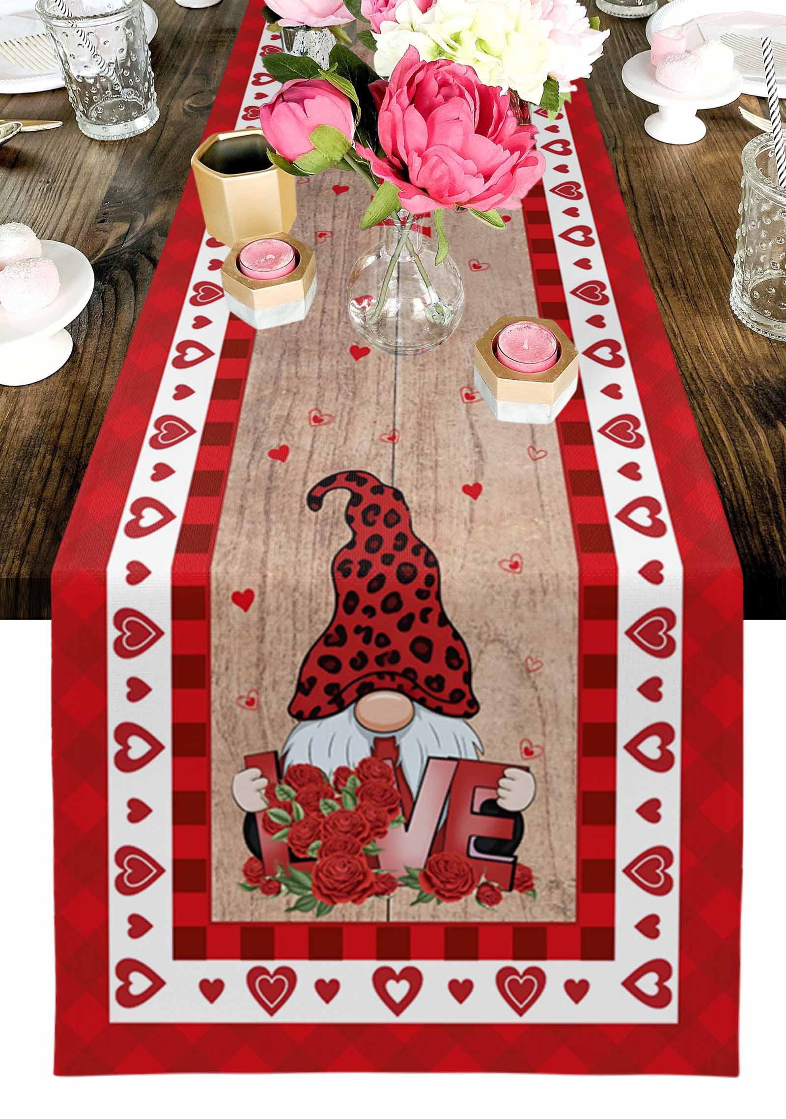 Happy Valentine's Day Table Runner, Romantic Gnome Couple Love Board ...