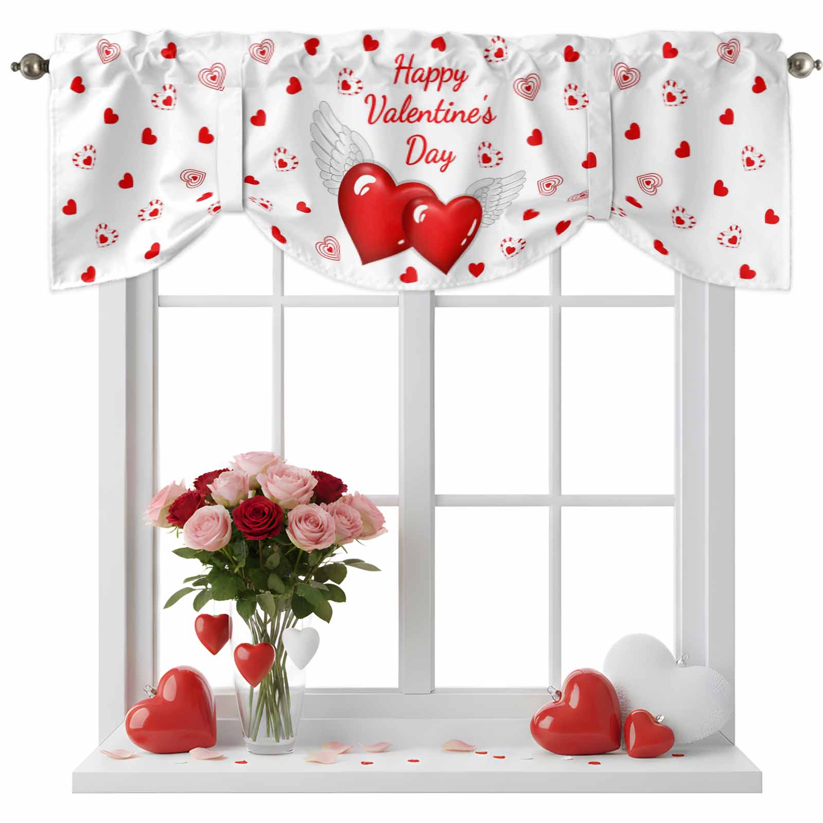 Happy Valentine's Day Tie Up Valance for Windows, Angle Wings Love Red ...