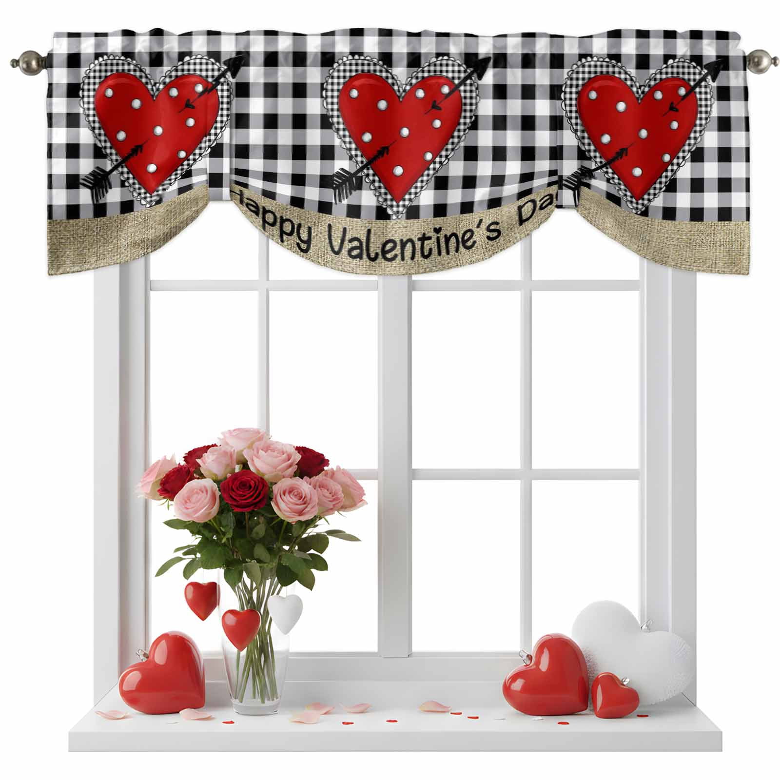 Happy Valentine's Day Tie Up Valance for Windows, Arrow Piercing Heart ...