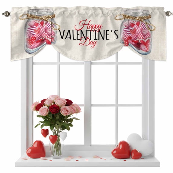 Happy Valentine's Day Tie Up Valance for Windows, Pink Love Heart Boat ...