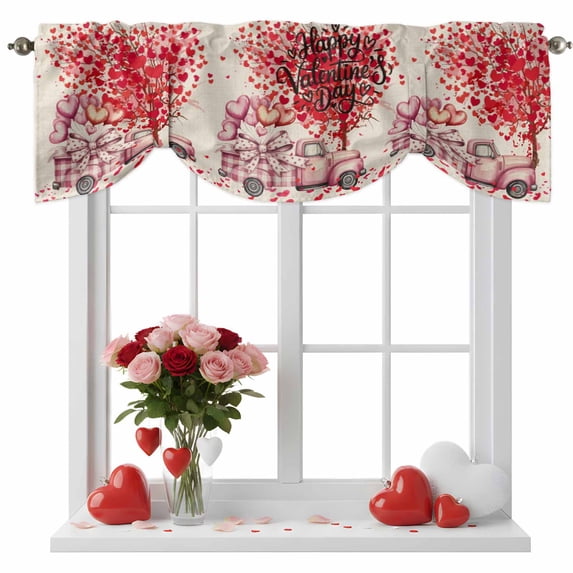 Happy Valentine's Day Tie Up Valance for Windows, Watercolor Red Loves ...
