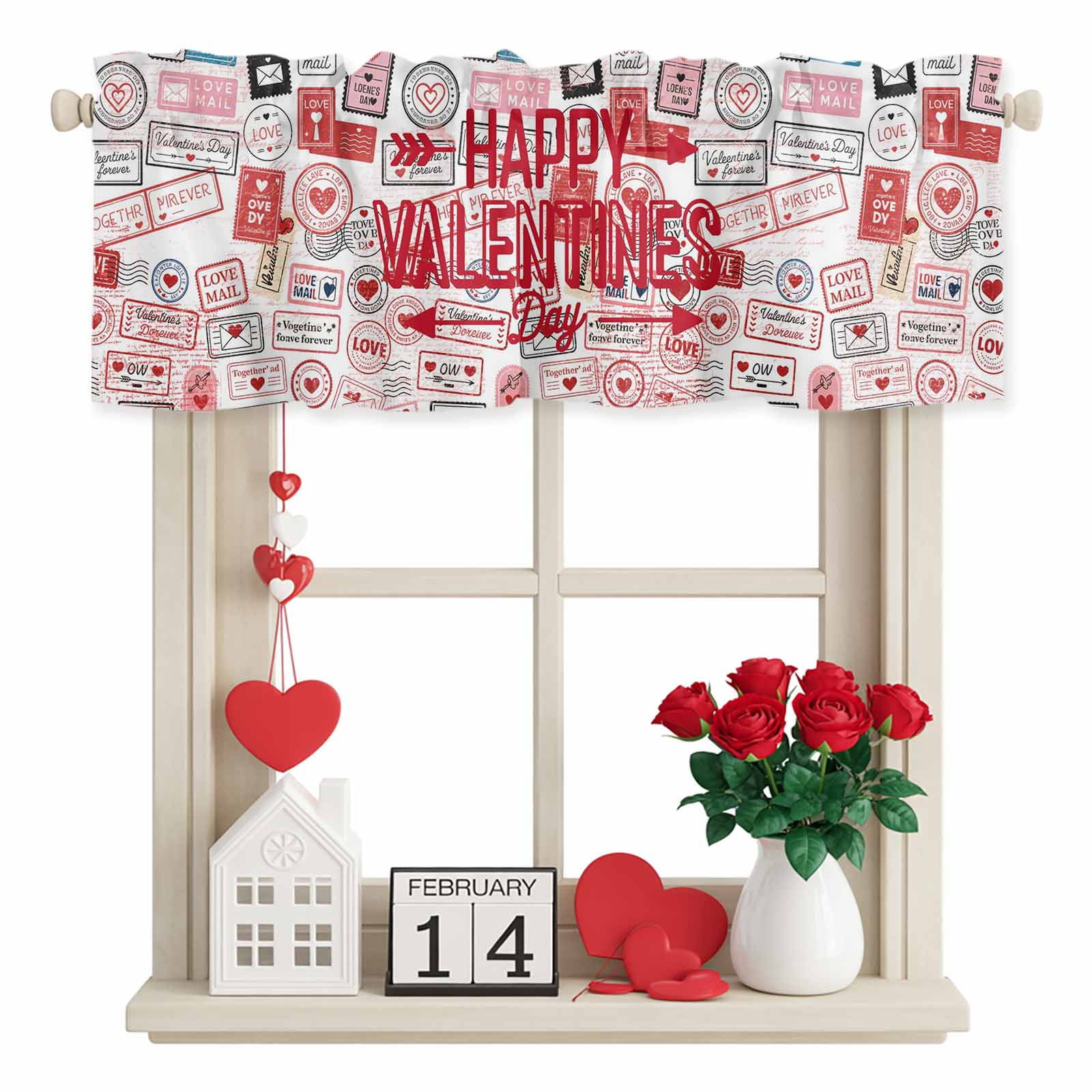 Happy Valentine's Day Valance Curtain for Windows Vintage Pink Love Red ...