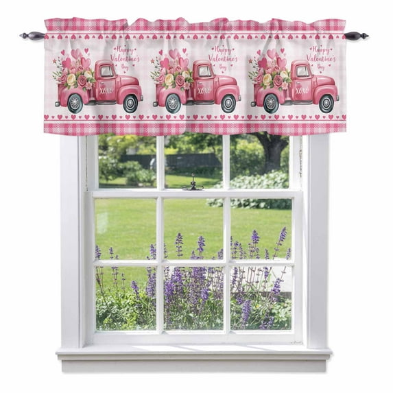 Happy Valentine's Day Valances for Windows, Pink Theme Love Truck with ...