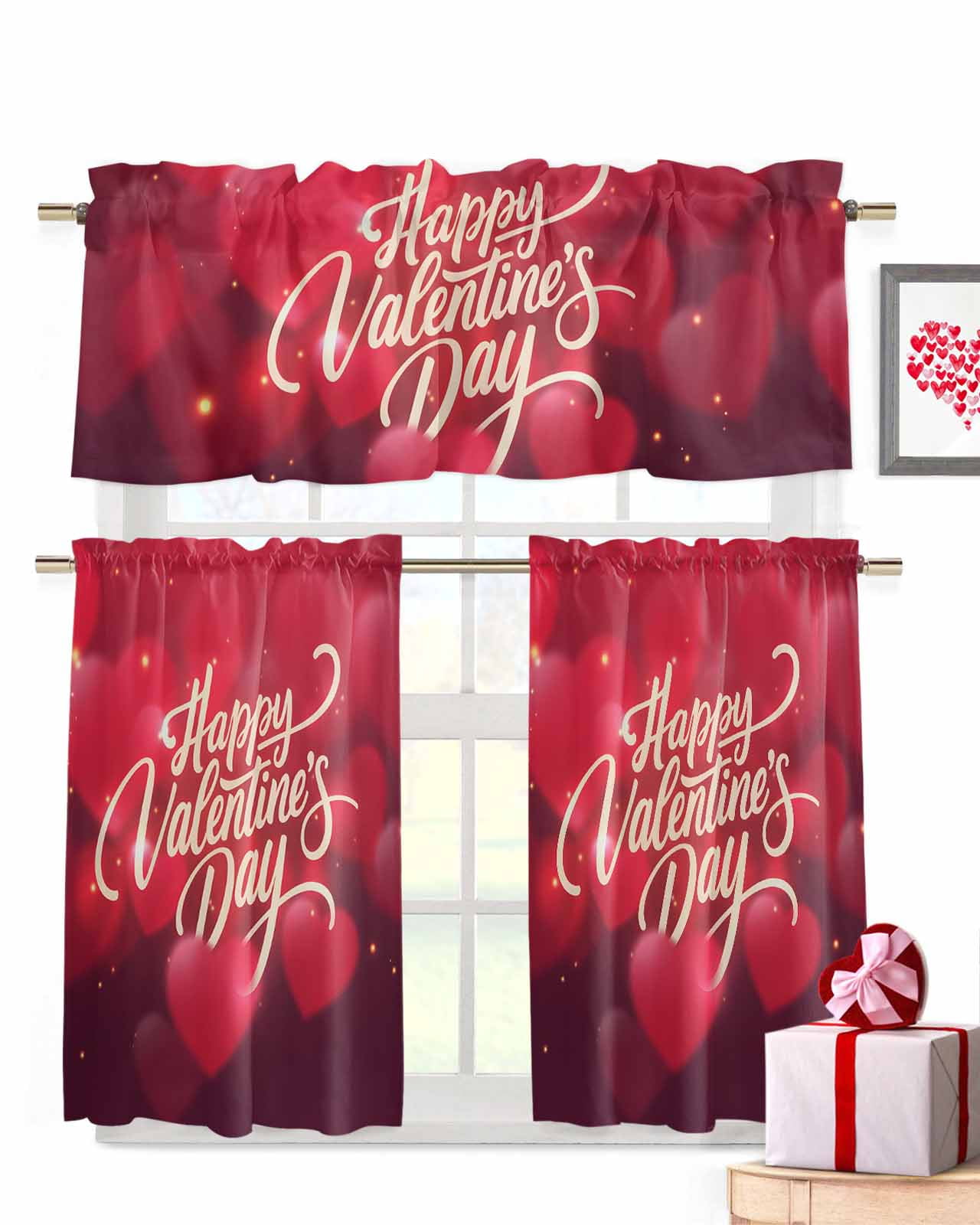 Happy Valentine's Day Window Curtains Valance Set of 3 Romantic ...