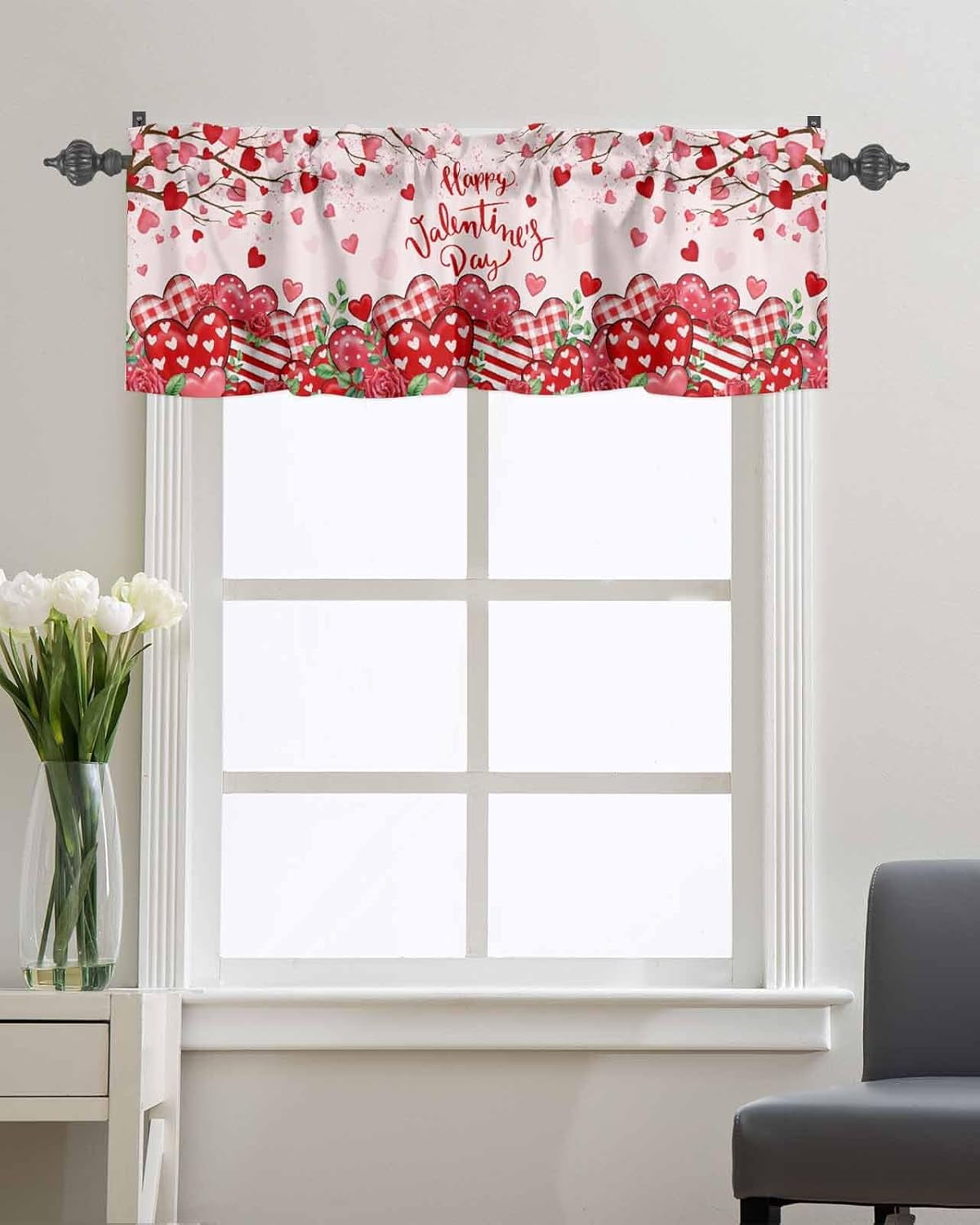 Happy Valentine''s Day Window Valance for Kitchen,Love Tree Valances ...