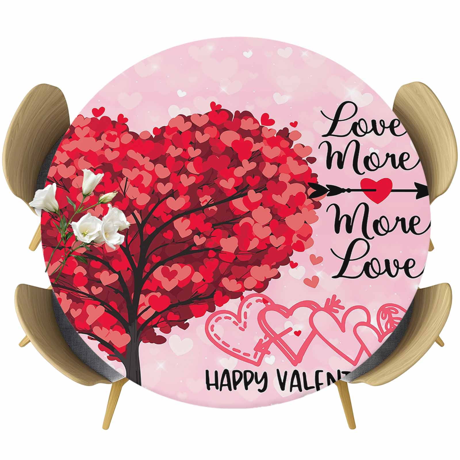 Happy Valentine's Round Fitted Tablecloth with Elastic Edge, Day Red ...