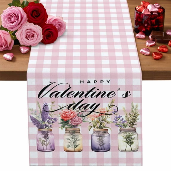 Happy Valentine's Table Runner 13 x 60 Inch, Day Roses Lavender Glass ...