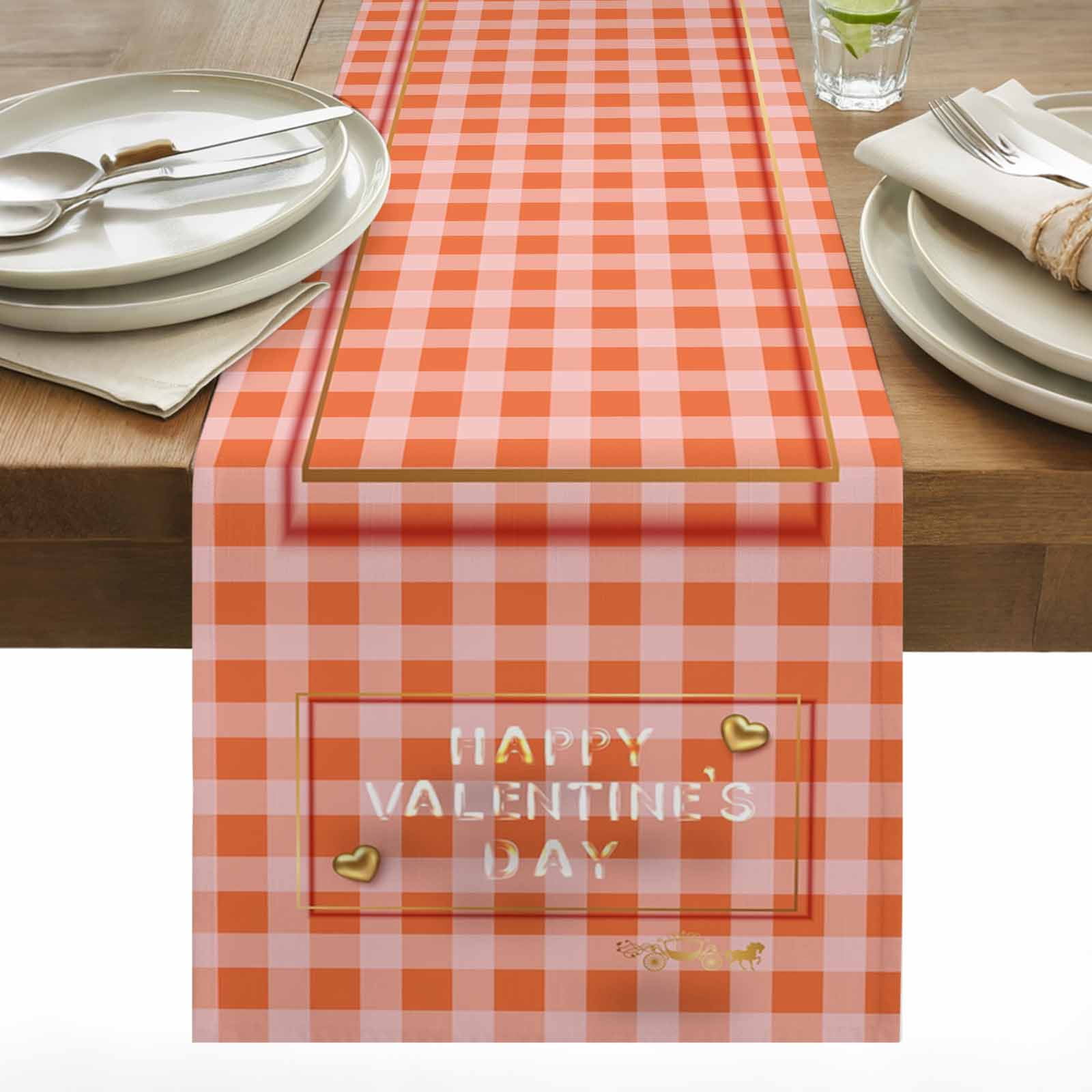 Happy Valentine's Table Runner 13x90 inch Day Graphic Love Heart Orange ...