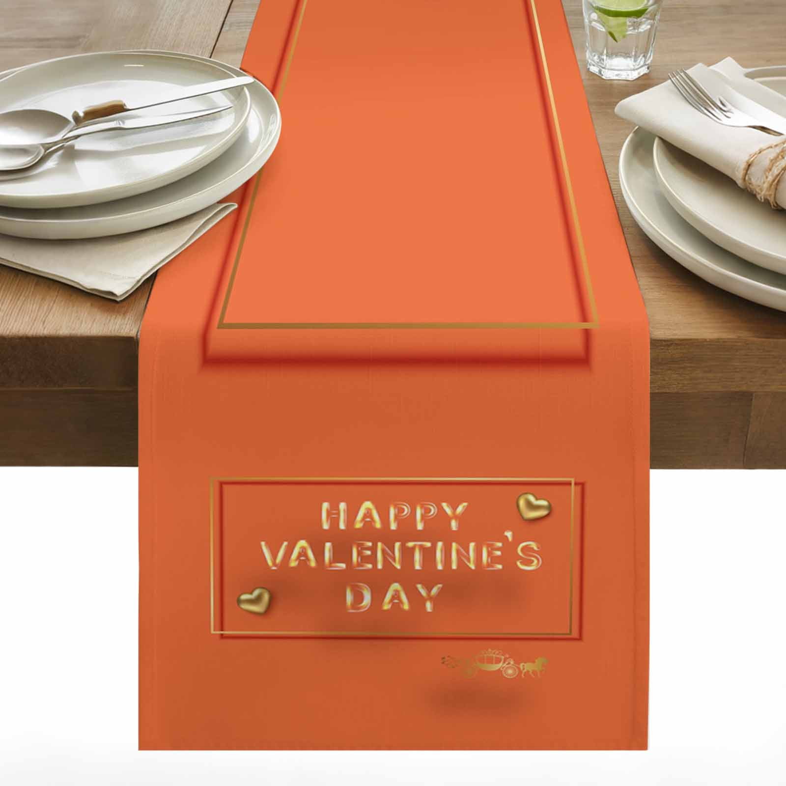 Happy Valentine's Table Runner 13x90 inch Day Love Heart Graphic Orange ...