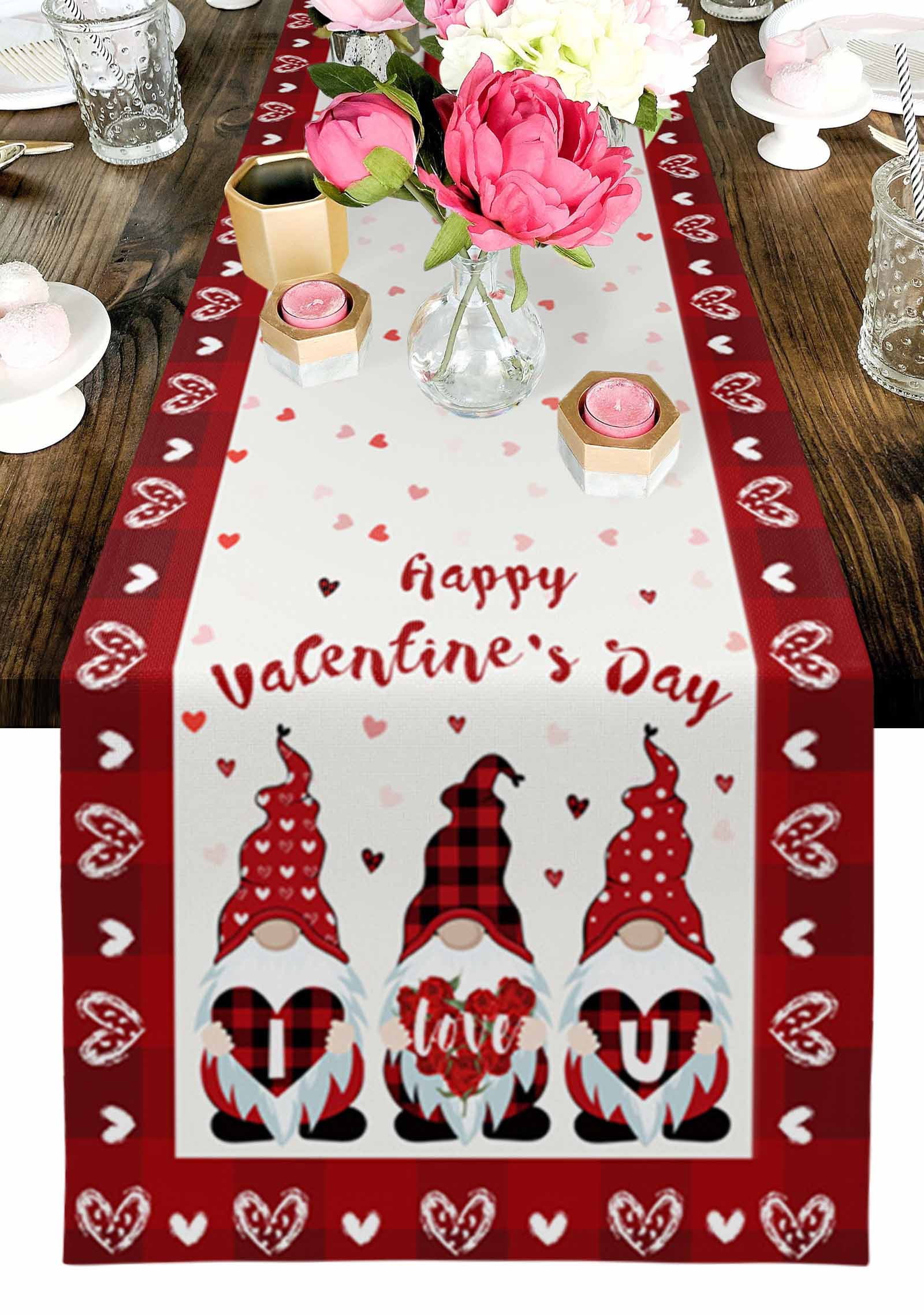 Happy Valentine's Table Runner, Day Gnomes Buffalo Plaid Washable ...