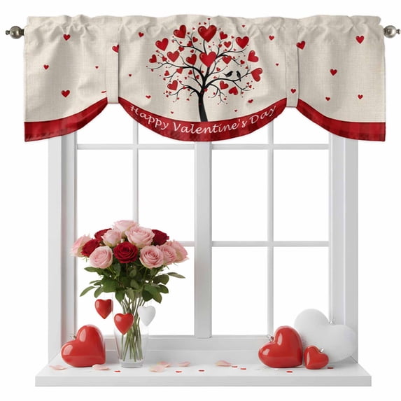 Happy Valentine's Tie Up Valance for Windows, Day Love Heart Tree Linen ...
