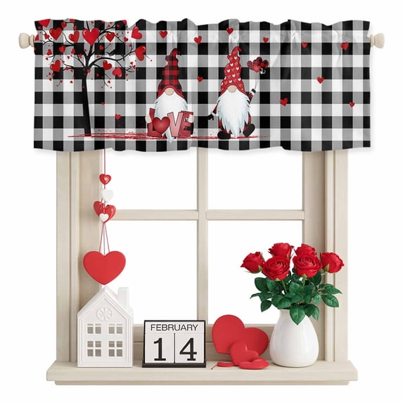 Happy Valentine's Valance Curtain for Windows Day Gnomes Black White ...