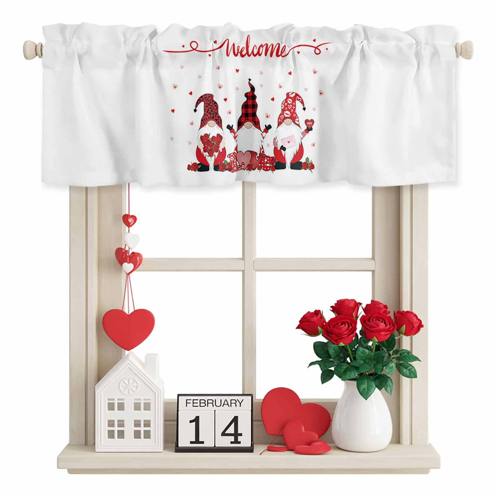 Happy Valentine's Valance Curtain for Windows Day Gnomes Red Love ...