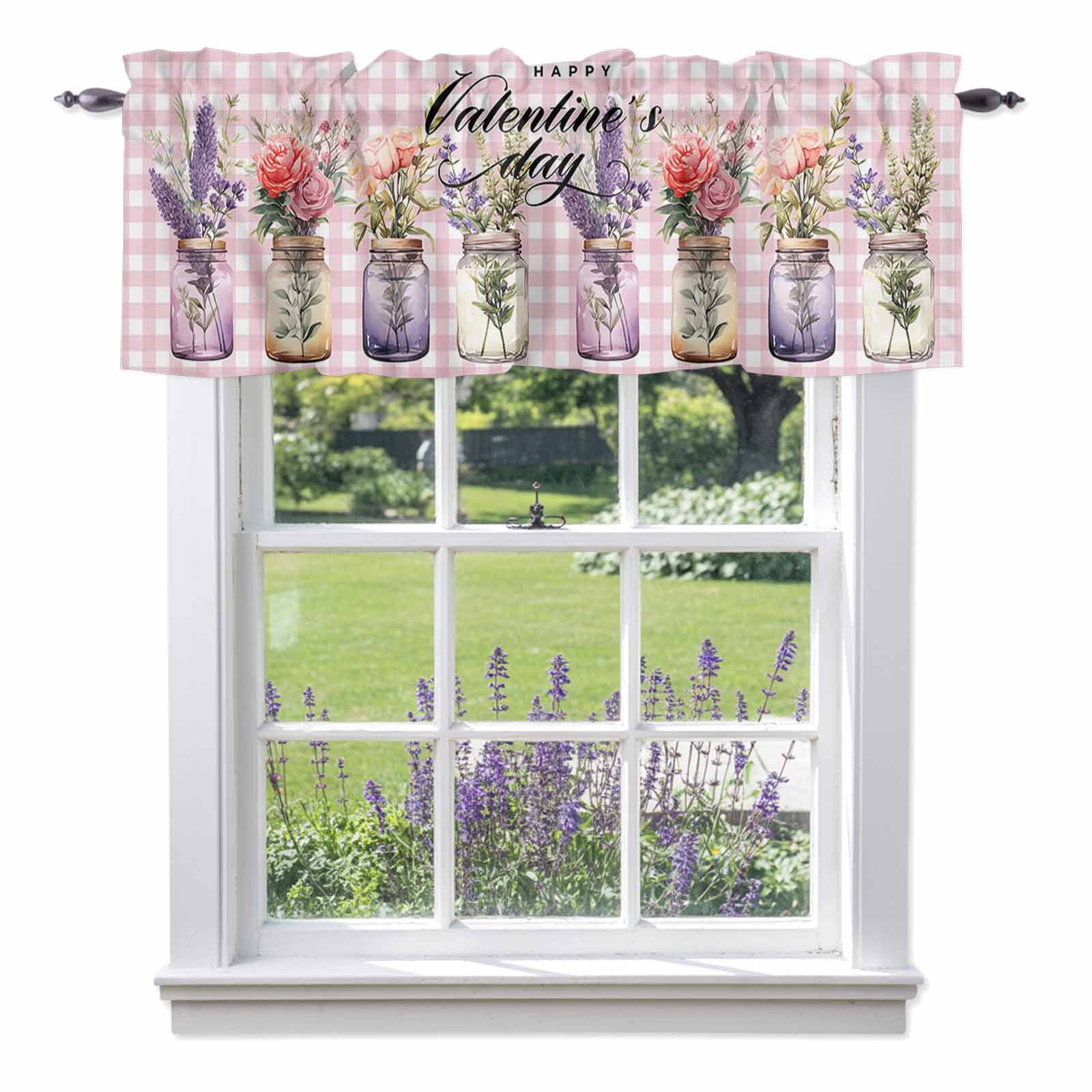 Happy Valentine's Valances for Windows, Day Roses Lavender Glass Vase ...