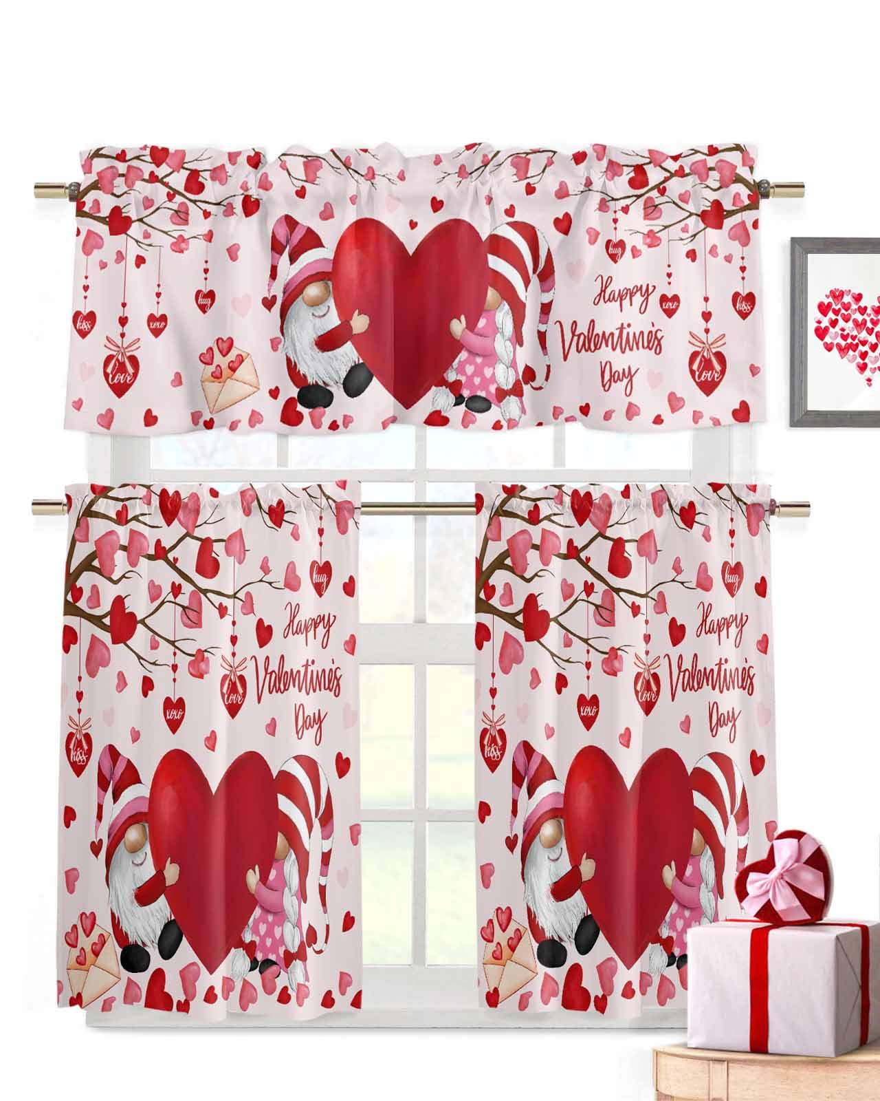 Happy Valentine's Window Curtains Valance Set of 3 Day Red and Piink ...